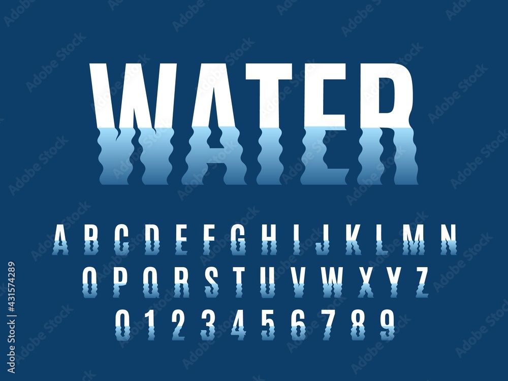 Vetor de Waves font. Ripple water reflexes english alphabet, wavelike ...