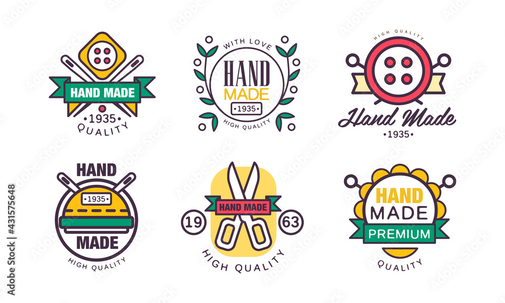Handmade Needlework Craft Badges and Workshop Emblem Vector Set Stock ...