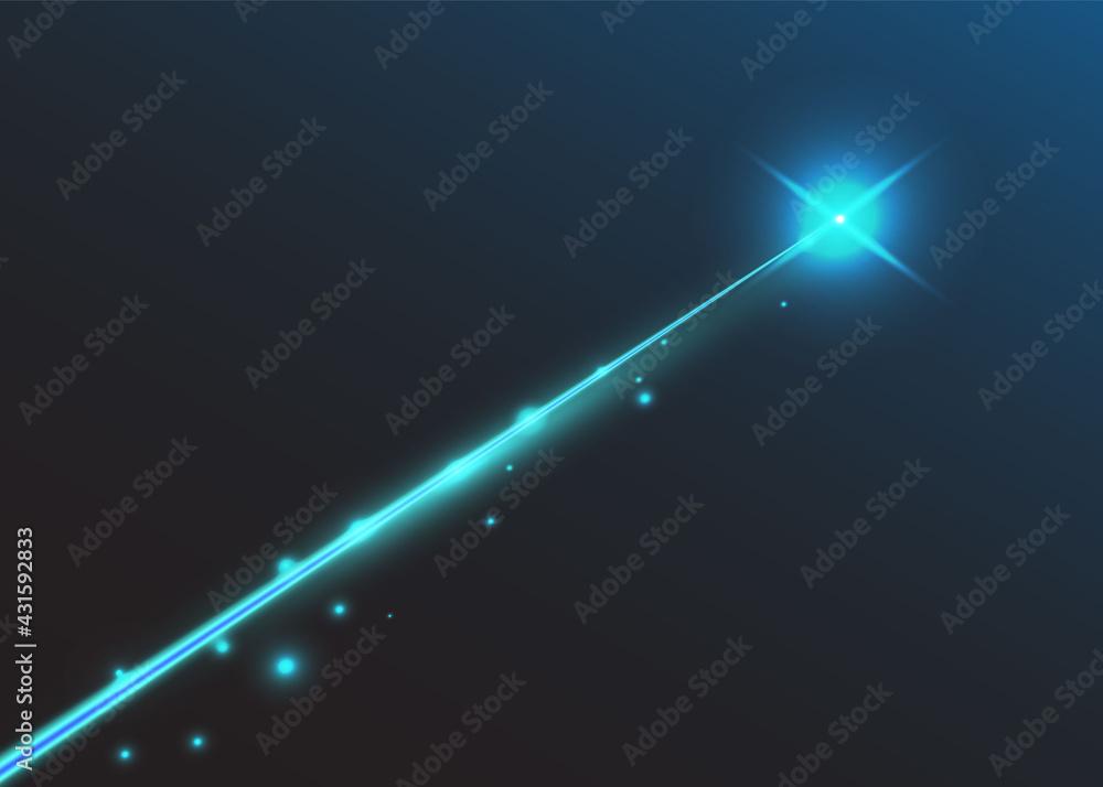 Blue laser beam, glowing ray isolated on dark blue background. Neon ...