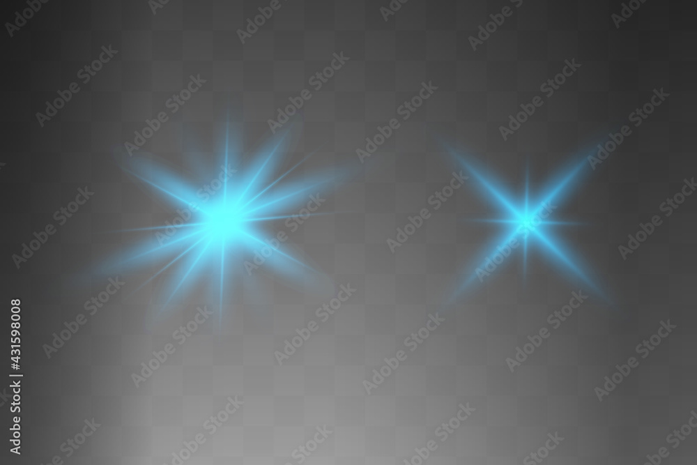Blue glowing light explodes on a transparent background. Sparkling ...