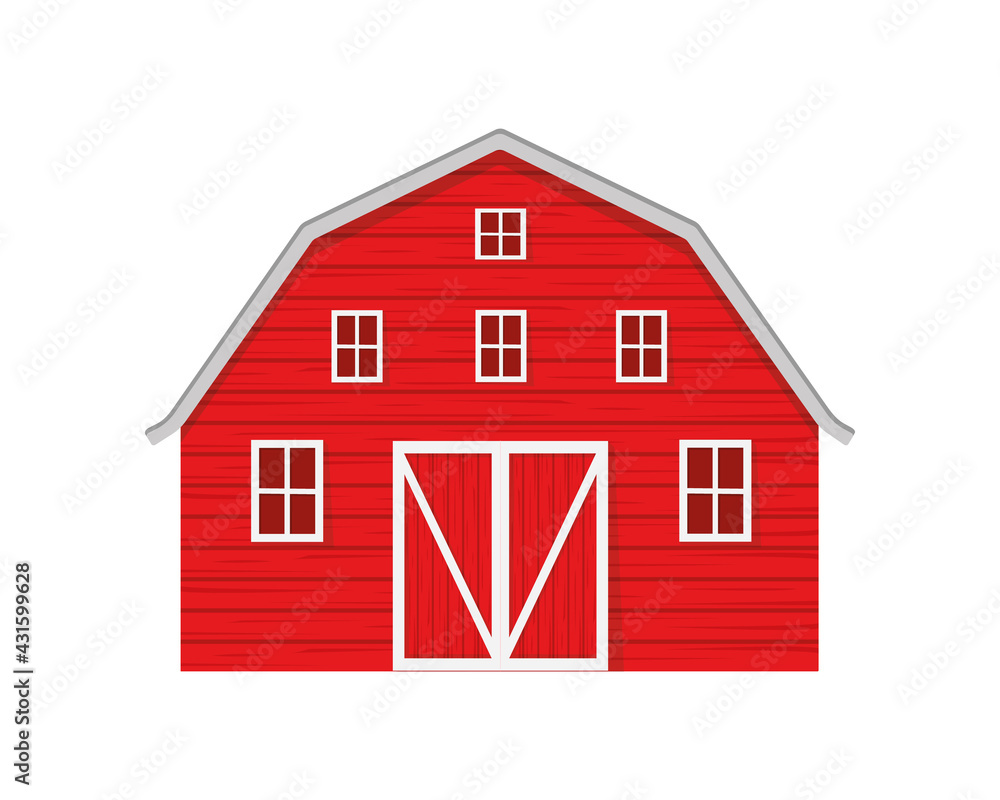 Red wooden barn isolated on white background. Farm warehouse with big ...