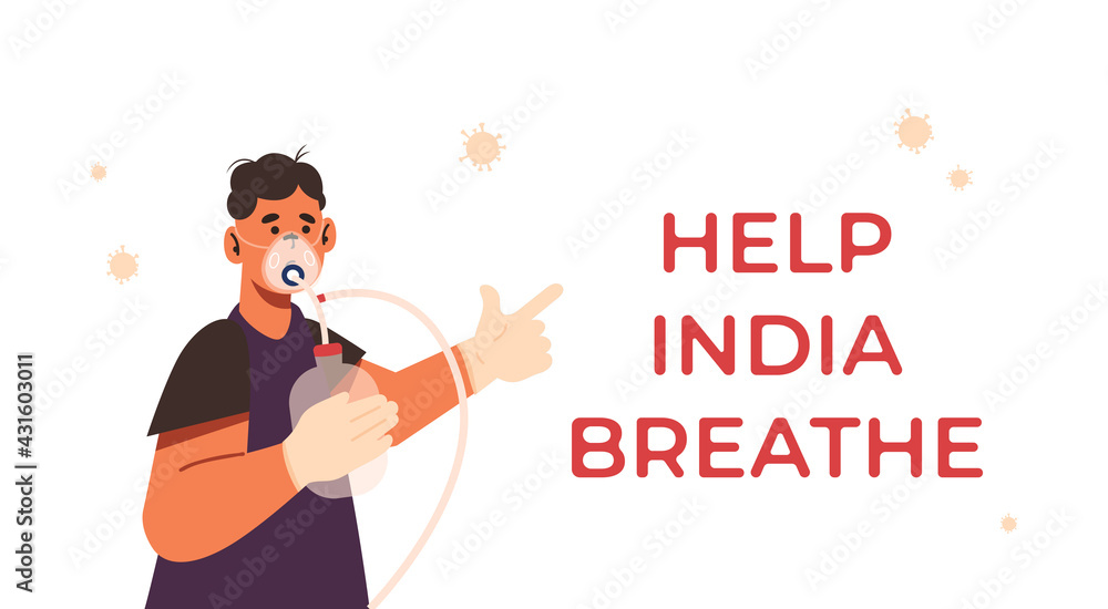 Grafika wektorowa Stock: Help India Breathe. Covid-19 pandemic crisis ...