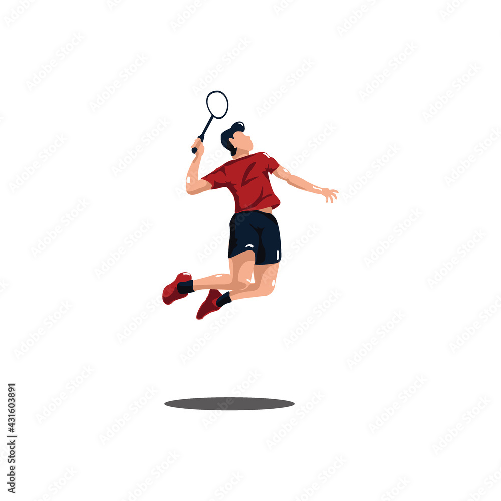 men badminton player jumping smash at court - sport men are playing ...