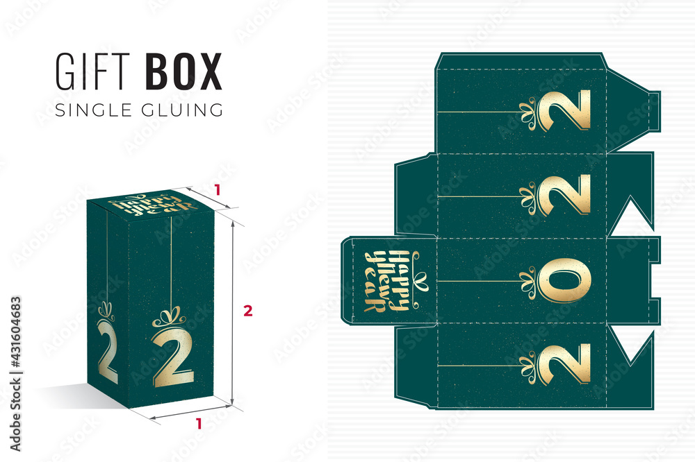 Happy New Year 2022 Gift Box Die Cut Double Height Template with 3D ...