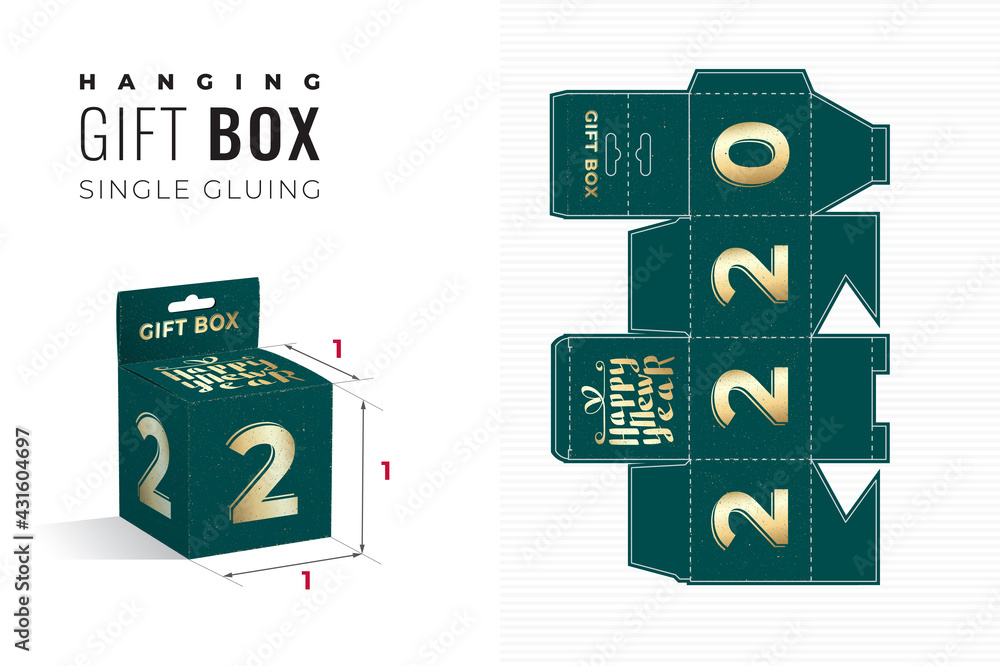 Happy New Year 2022 Hanging Gift Box Die Cut Cube Template with 3D ...