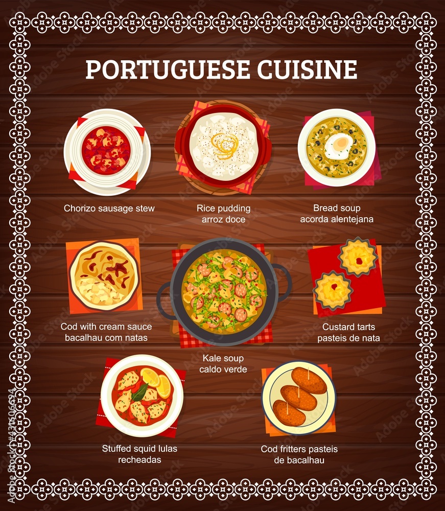 Portuguese cuisine menu food dishes, Portugal restaurant dinner and ...