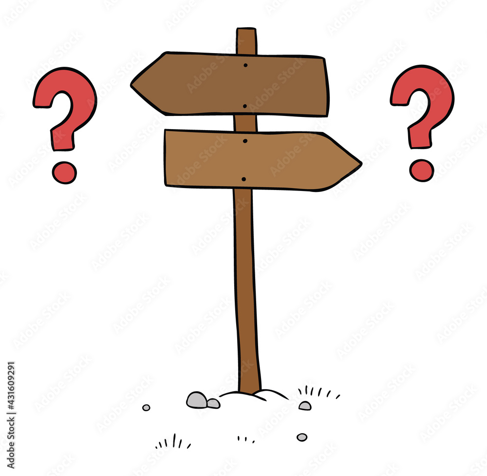 Cartoon vector illustration of wooden road sign. inability to make ...