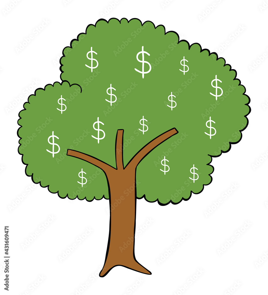 Cartoon vector illustration of tree with dollar. Stock Vector | Adobe Stock