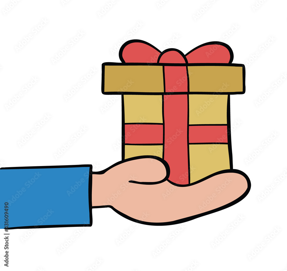 Cartoon vector illustration of giving gift. Stock Vector | Adobe Stock