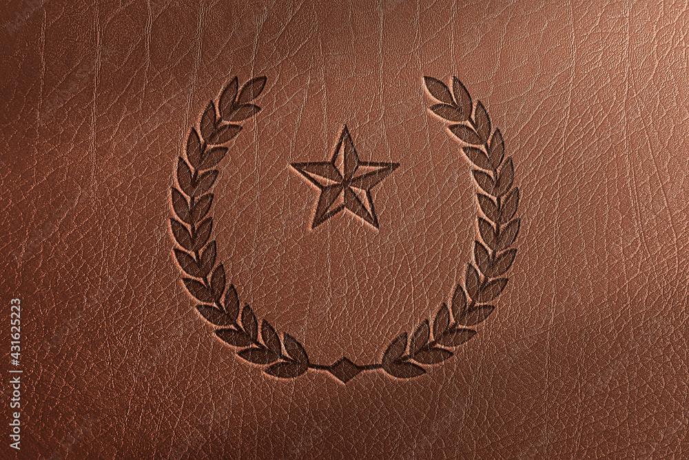 Laurel logo on leather texture background Stock Photo | Adobe Stock