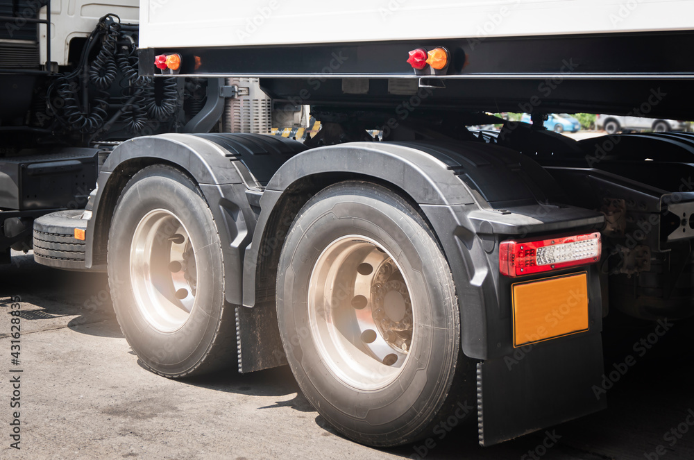 Rear A Big Truck Wheels and Tires of Semi Truck. Industry Freight Truck ...