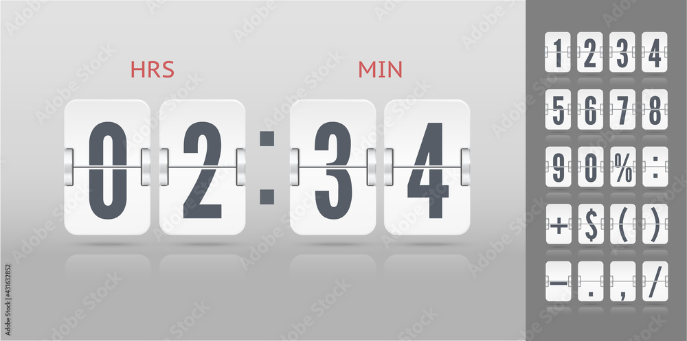 Flip numbers and symbols font for information web page or time counter. Vintage floating symbols ...