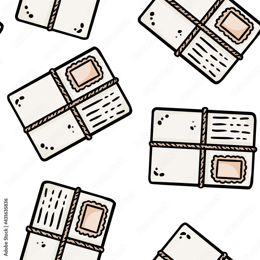 Cute cartoon mail post envelopes doodles seamless border pattern ...
