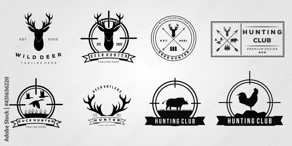 set hunting hunt logo. duck deer boar antler rooster logo vector ...