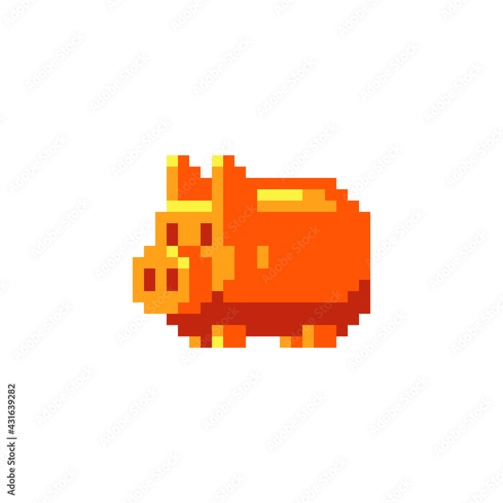 Piggy bank icon. Golden money box. Pixel art style. 8-bit sprite ...
