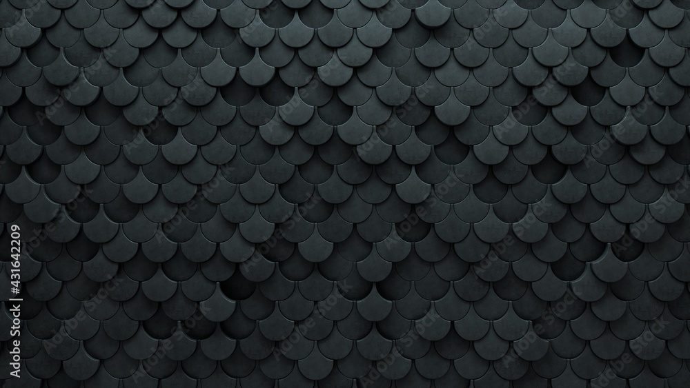 Semigloss, Fish Scale Mosaic Tiles arranged in the shape of a wall. 3D ...