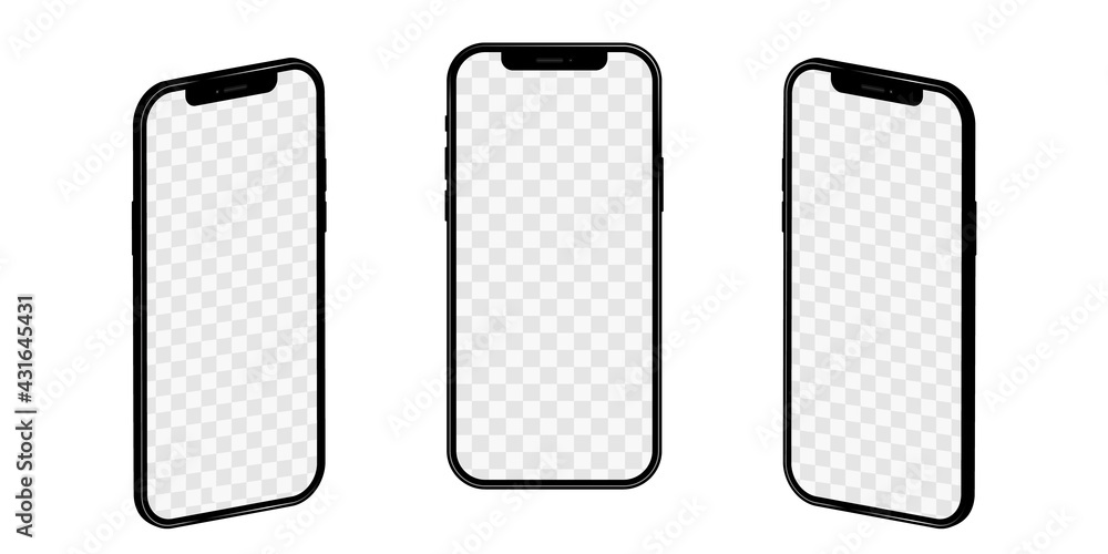 Realistic mockup of iPhone 12, rotated in 3D projection with a blank ...