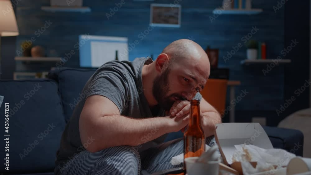 Sad depressed man crying feeling loneliness, chronic fatigue upset ...