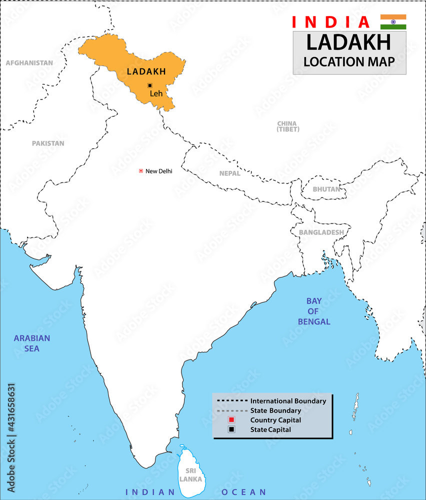 Location map of Ladakh. Neighboring countries in Ladakh. Ladakh border ...