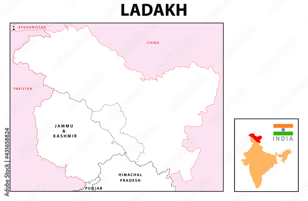 Ladakh map. Ladakh map with neighboring countries and border in outline ...