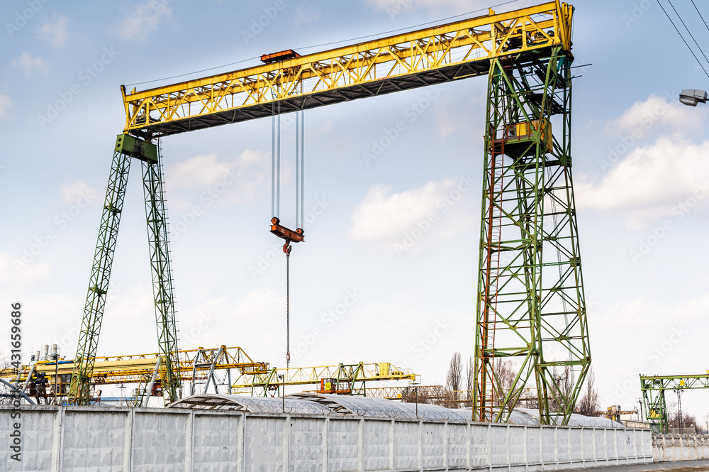 Large industrial crane. Crane for lifting large loads. The crane is ...