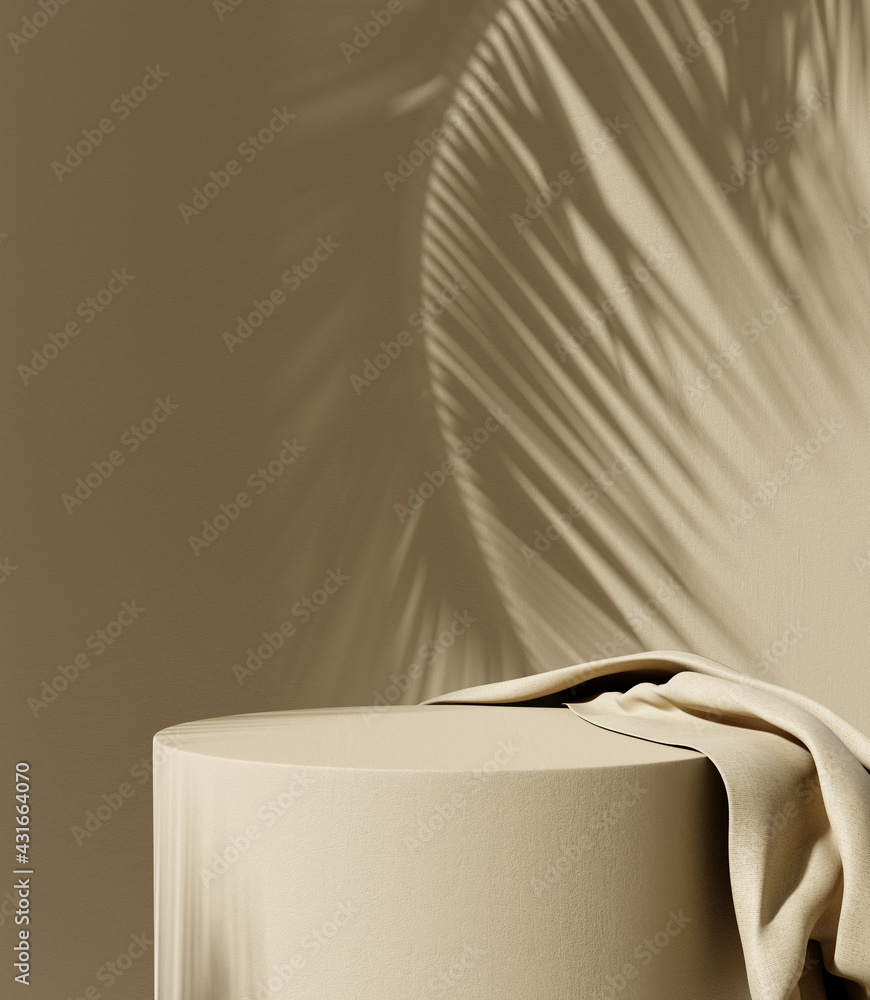 Product display podium stand with shadow nature leaves on brown ...