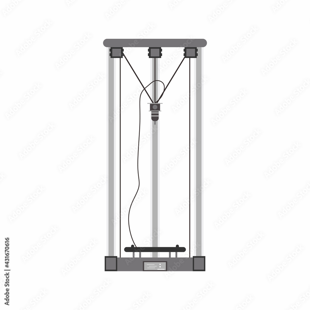 Vector flat Delta 3D Printer Assembly icon. Modern printer in cartoon ...