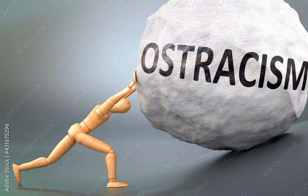 Ostracism and painful human condition, pictured as a wooden human ...