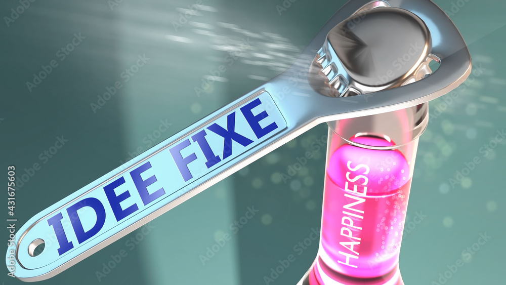 Idee fixe open the way for happiness and brings joy - shown as a happy ...