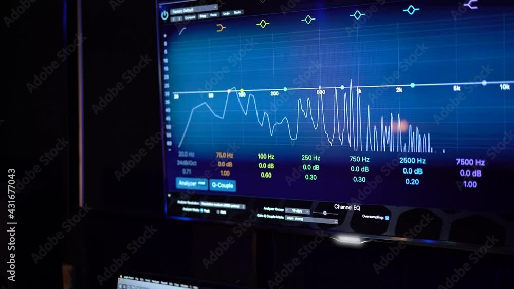 Recording studio, process of recording editing sounds songs monitor ...