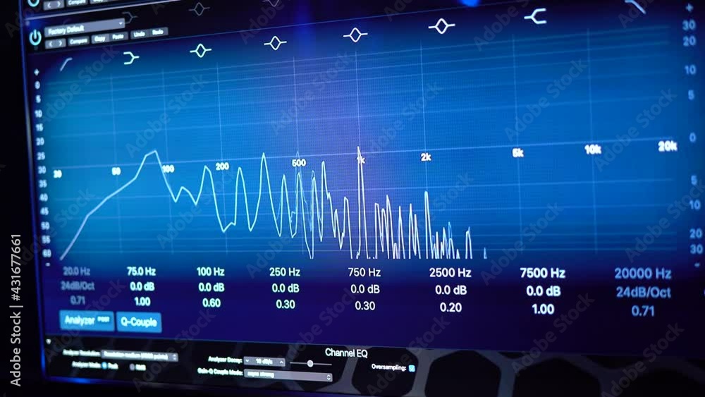 Recording studio, process of recording editing sounds songs monitor ...