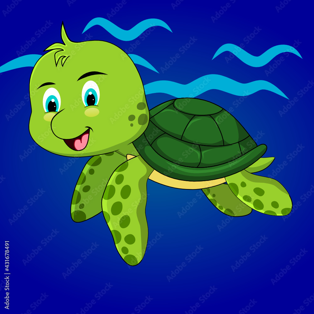 Cute Sea Turtle Cartoon Vector Clip Art Stock Vector | Adobe Stock