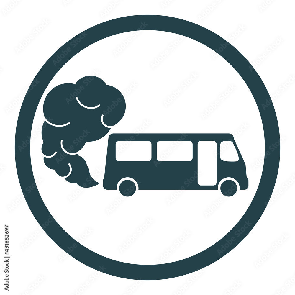 Prohibiting hazardous exhaust gas sign. Bus icon with exhaust gases ...