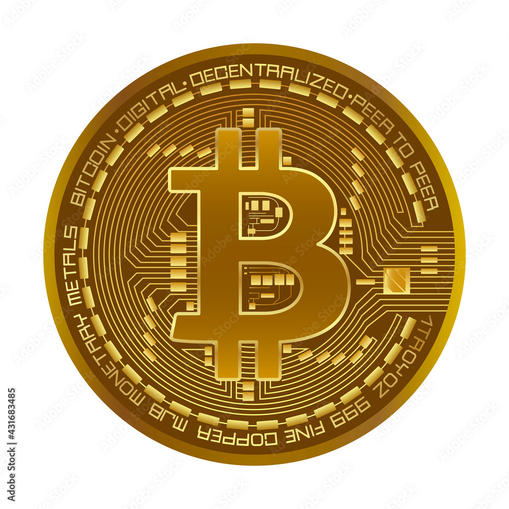 Cryptocurrency gold coin with a bitcoin symbol on the face. Vector ...