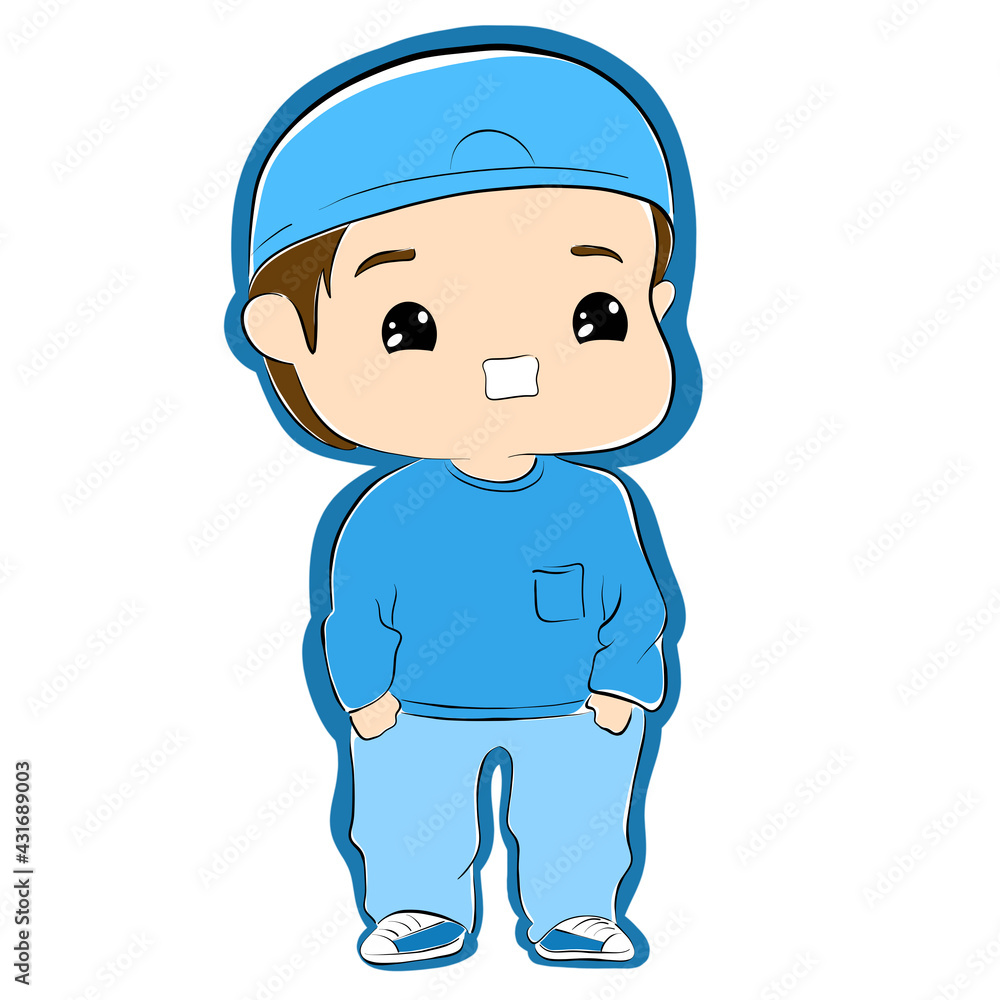 Vector illustration of cute chibi boy character isolated on white ...
