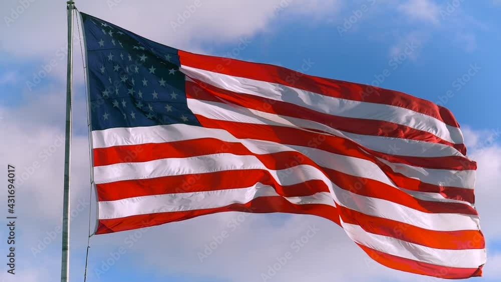 American flag waving in wind, slow motion video footage Realistic USA ...
