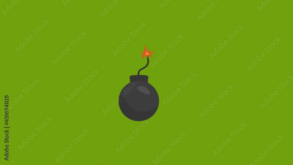 cartoon bomb icon animation on the green screen background. 4K video ...