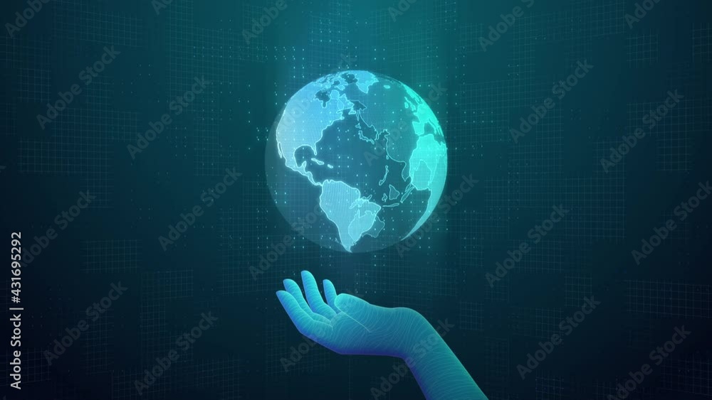 Video „Technology animation of spinning world in hand. Global science ...