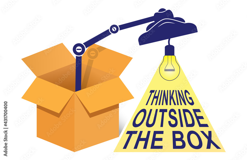 Thinking outside the box concept vector illustration with open ...