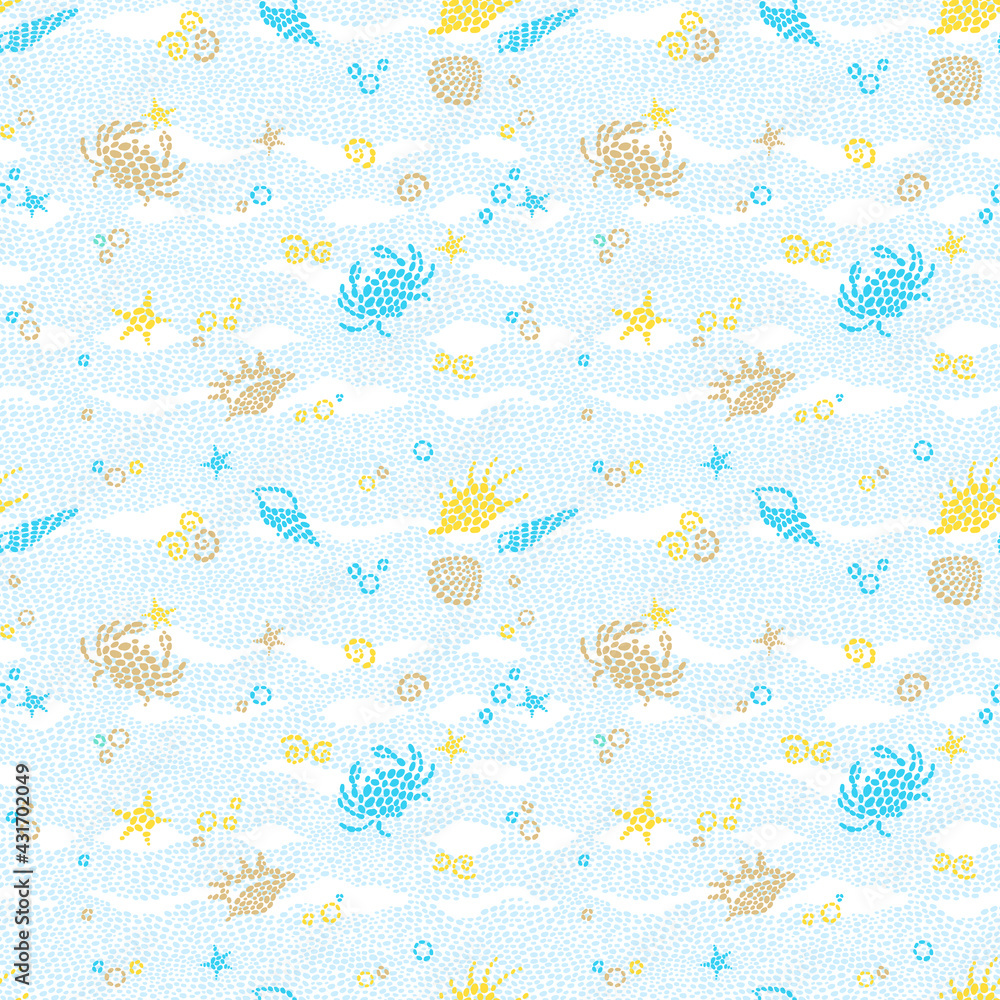 Blue seamless sea life background with sea elements. Ornate maritime ...