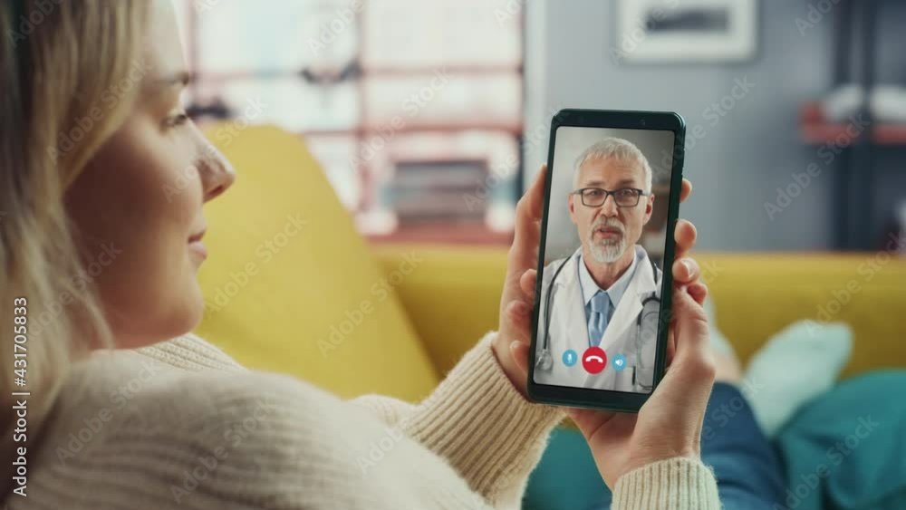 Female Patient Making a Conference Video Call with Her Family Doctor on ...