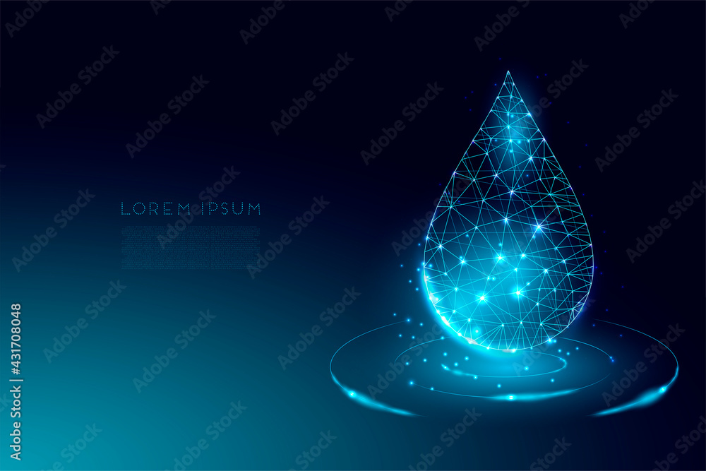 Water drop. Low poly style design. Wireframe light connection structure ...