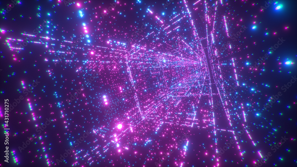 Digital technology tunnel. 3D illustration Big Data Digital square corridor with futuristic ...