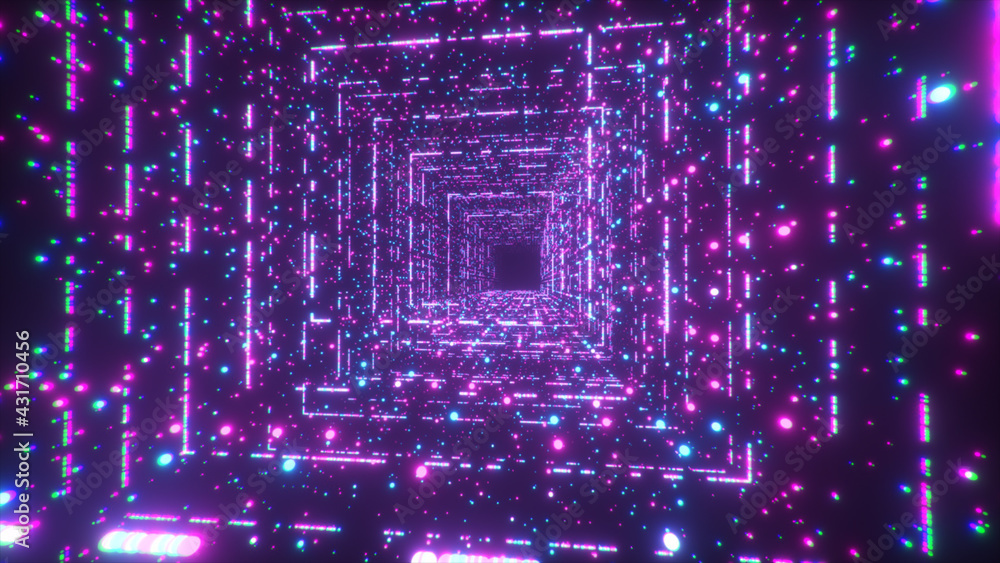 Digital technology tunnel. 3D illustration Big Data Digital square corridor with futuristic ...