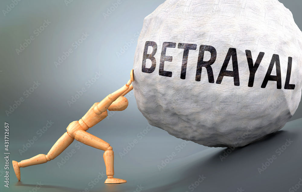 Betrayal and painful human condition, pictured as a wooden human figure ...