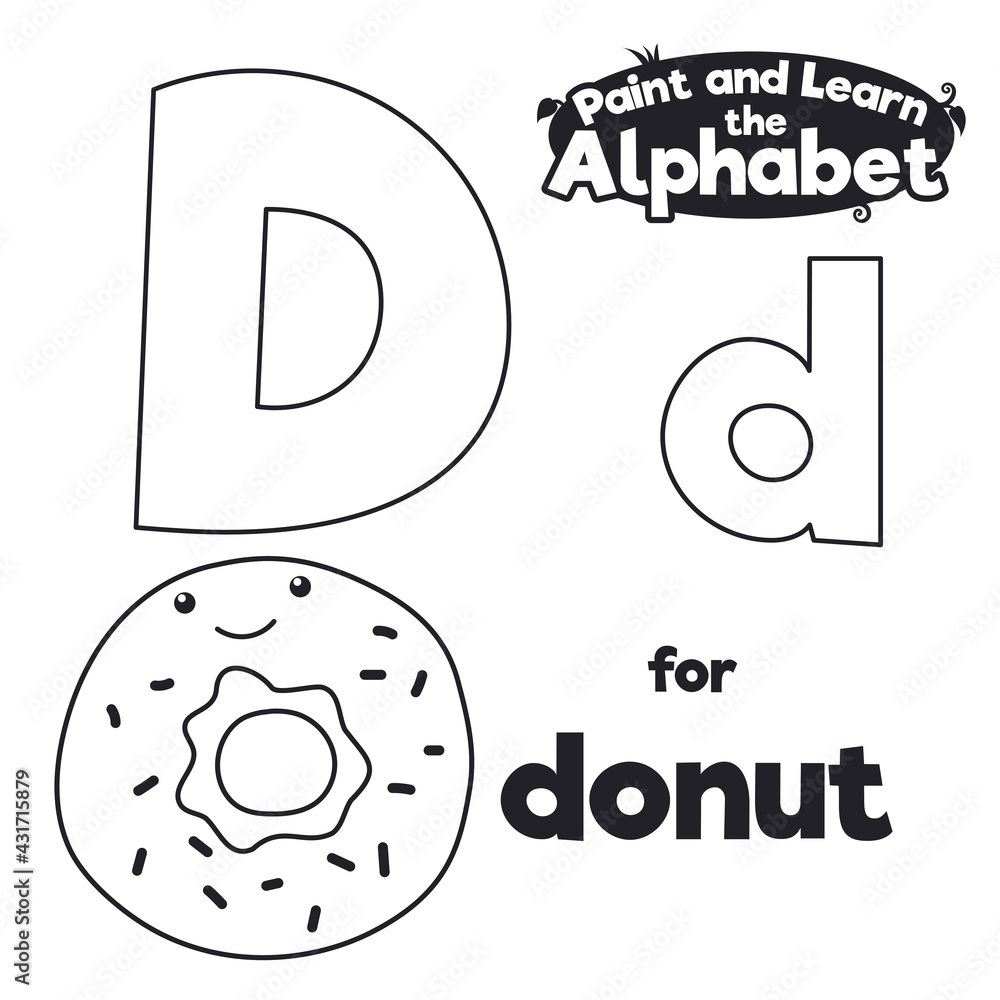 Didactic Alphabet to Color it, with Letter D and Donut, Vector ...