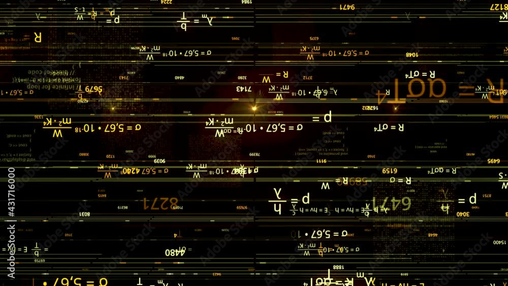 Physical science background with golden formulas mirrored on black ...