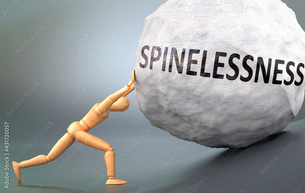 Spinelessness and painful human condition, pictured as a wooden human ...