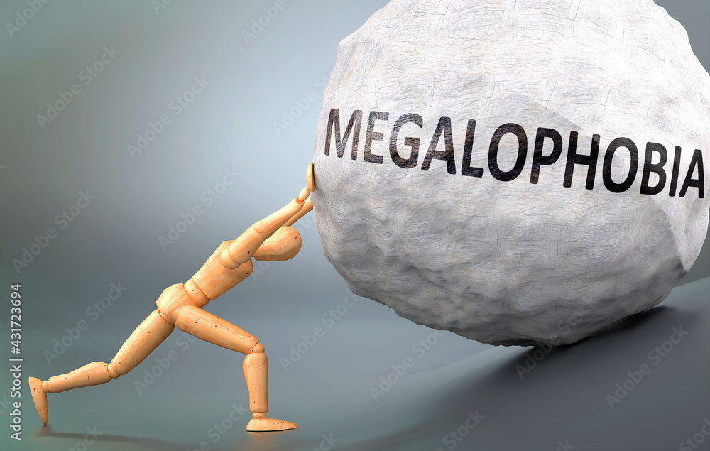 Megalophobia and painful human condition, pictured as a wooden human ...