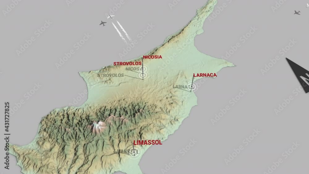 Seamless looping animation of the 3d terrain map of Cyprus with the ...